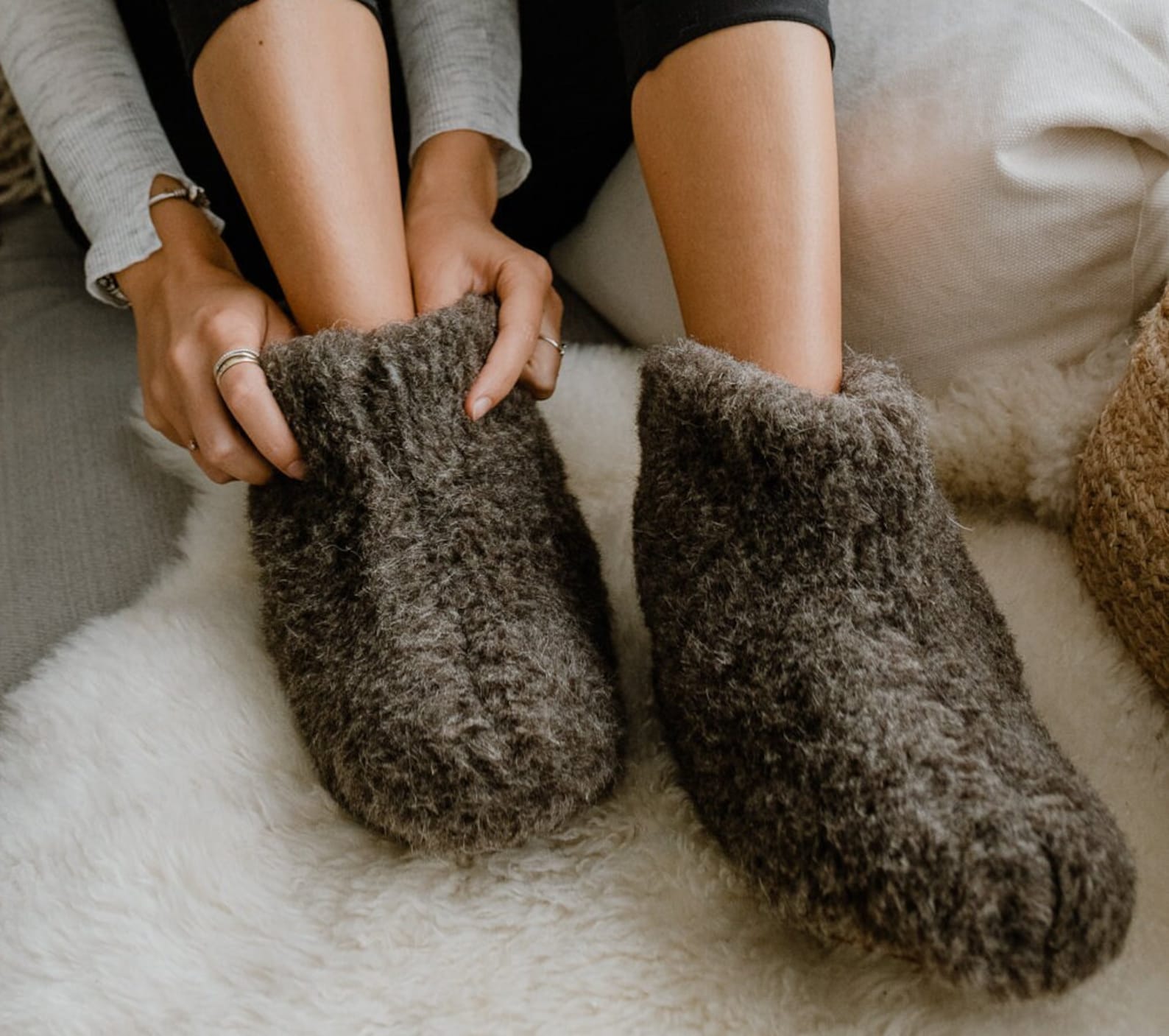 Slippers Made of 100% Sheep's Wool With Leather Sole. Nice and Warm and ...