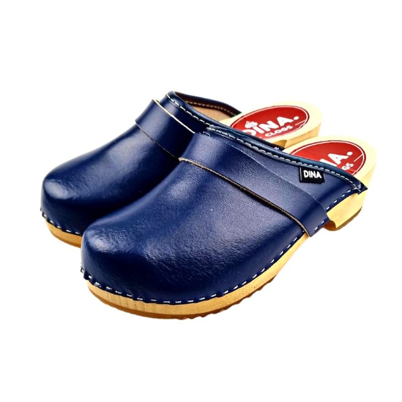 Dina Clogs Navy Blue Swedish Clogs With Leather Cap - Etsy