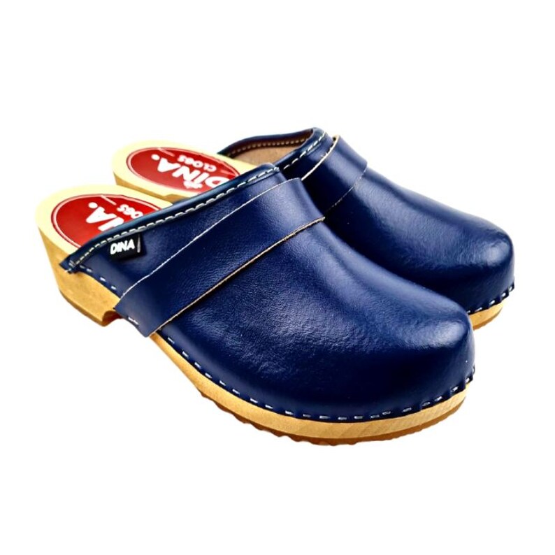Dina Clogs Navy Blue Swedish Clogs With Leather Cap - Etsy