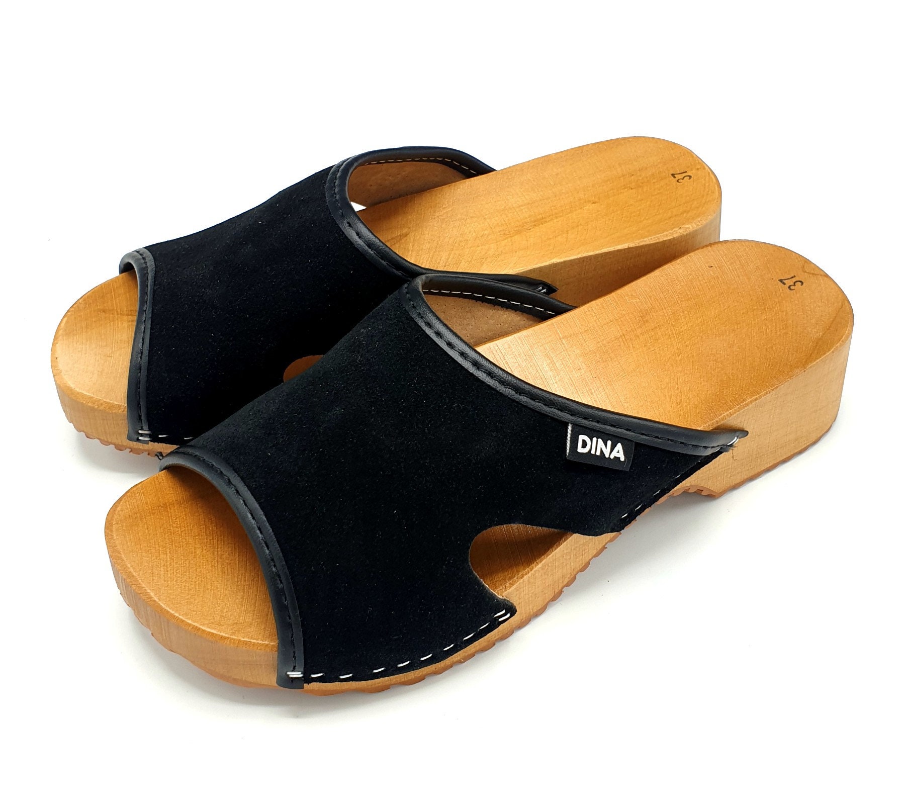 Wooden Sandals With Black Suede Very Comfortable Black - Etsy UK