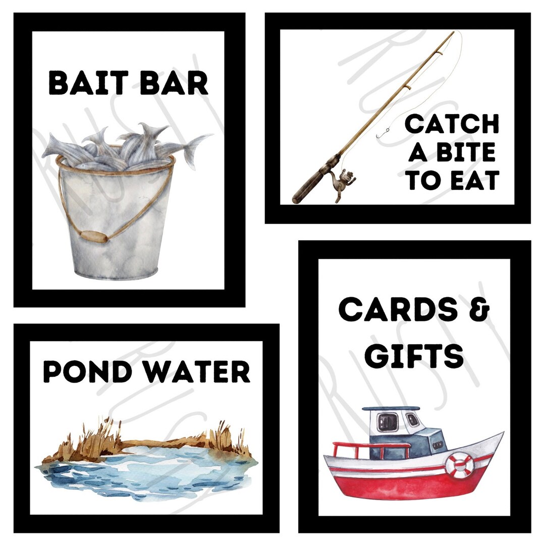 Fishing Party Signs Fishing Rod Bait Bar Baby Shower Gender Reveal Card ...