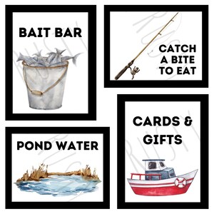 Fishing Party Signs Fishing Rod Bait Bar Baby Shower Gender Reveal Card ...