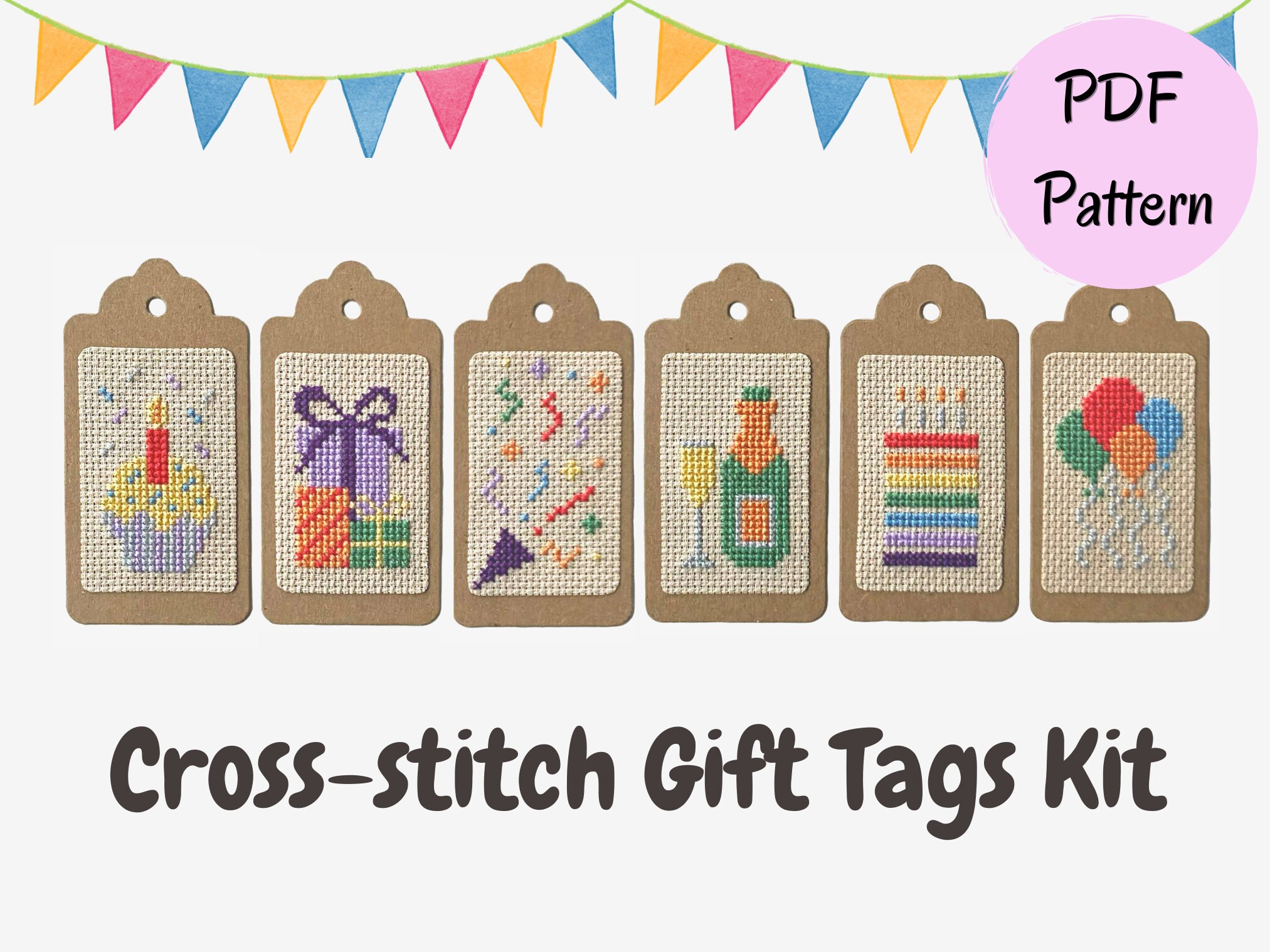 Cross Stitch Gift Tags Kit | 6 Designs | Downloadable PDF Cross Stitch ...