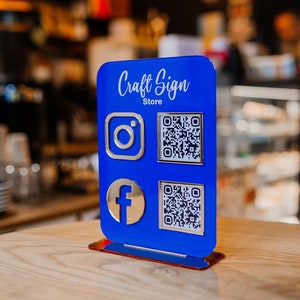 Blue Acrylic Social Media Sign, Custom Social Media Sign, QR Code Sign ...