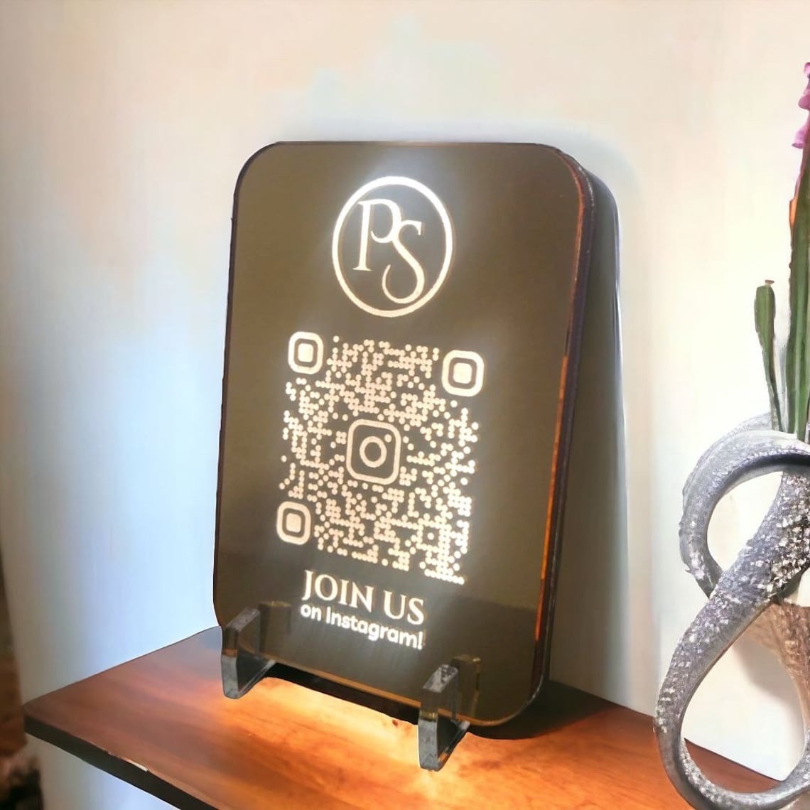 Gold Illuminated QR Code Sign, Media Sign, Acrylic Social Media Sign, Business Social Media Sign ...