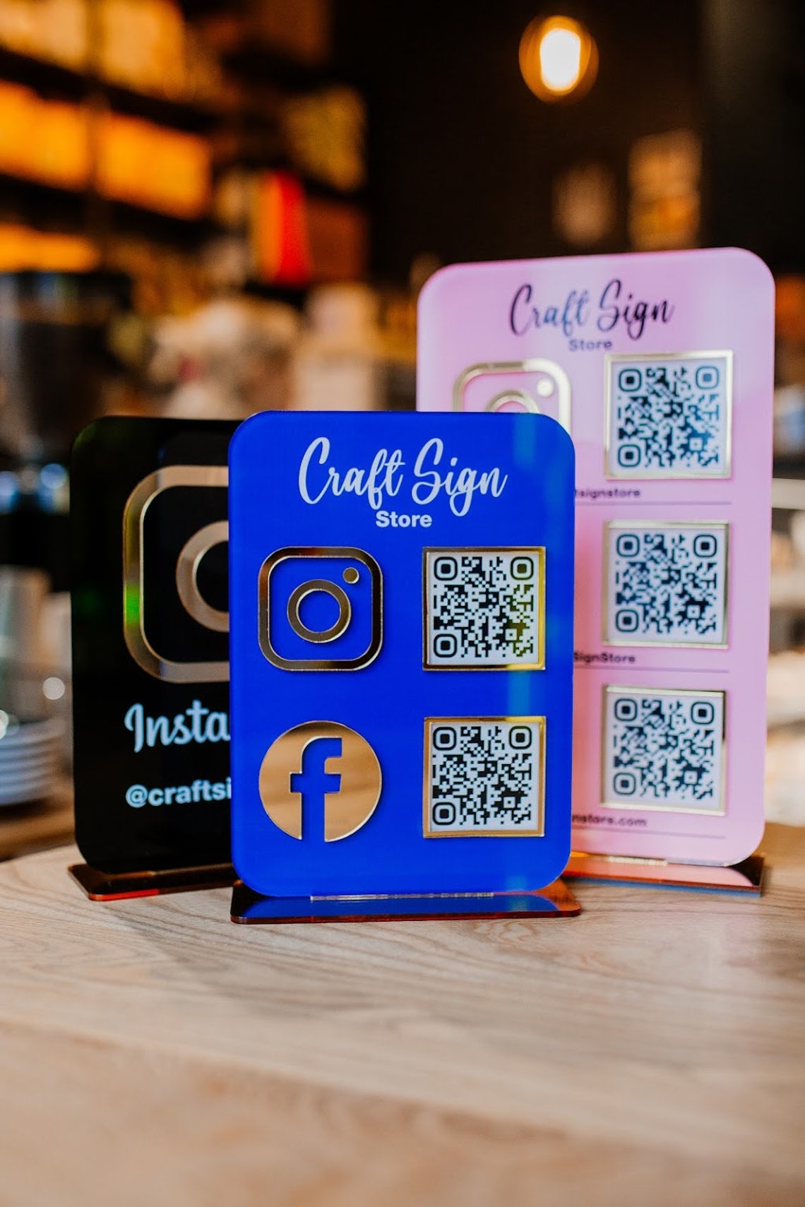 Blue Acrylic Social Media Sign, Custom Social Media Sign, QR Code Sign ...