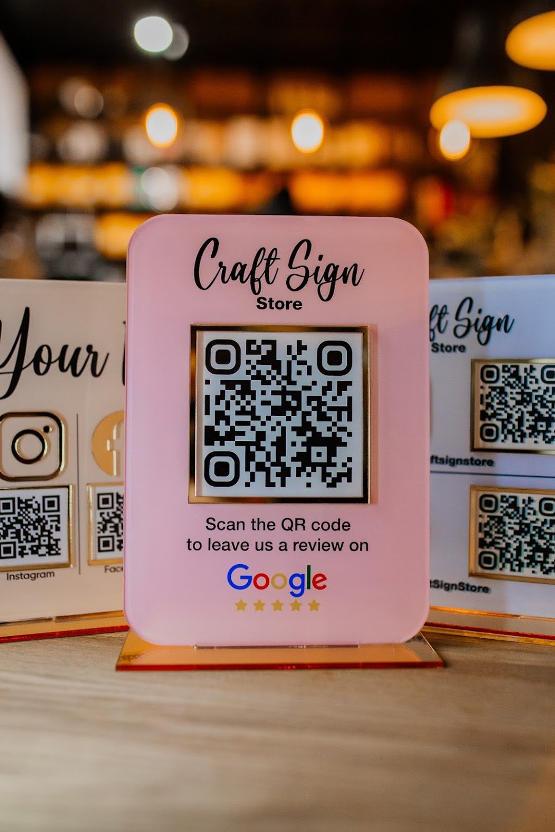 Social Media Sign, QR Code Sign, Pink Acrylic Social Media Sign ...