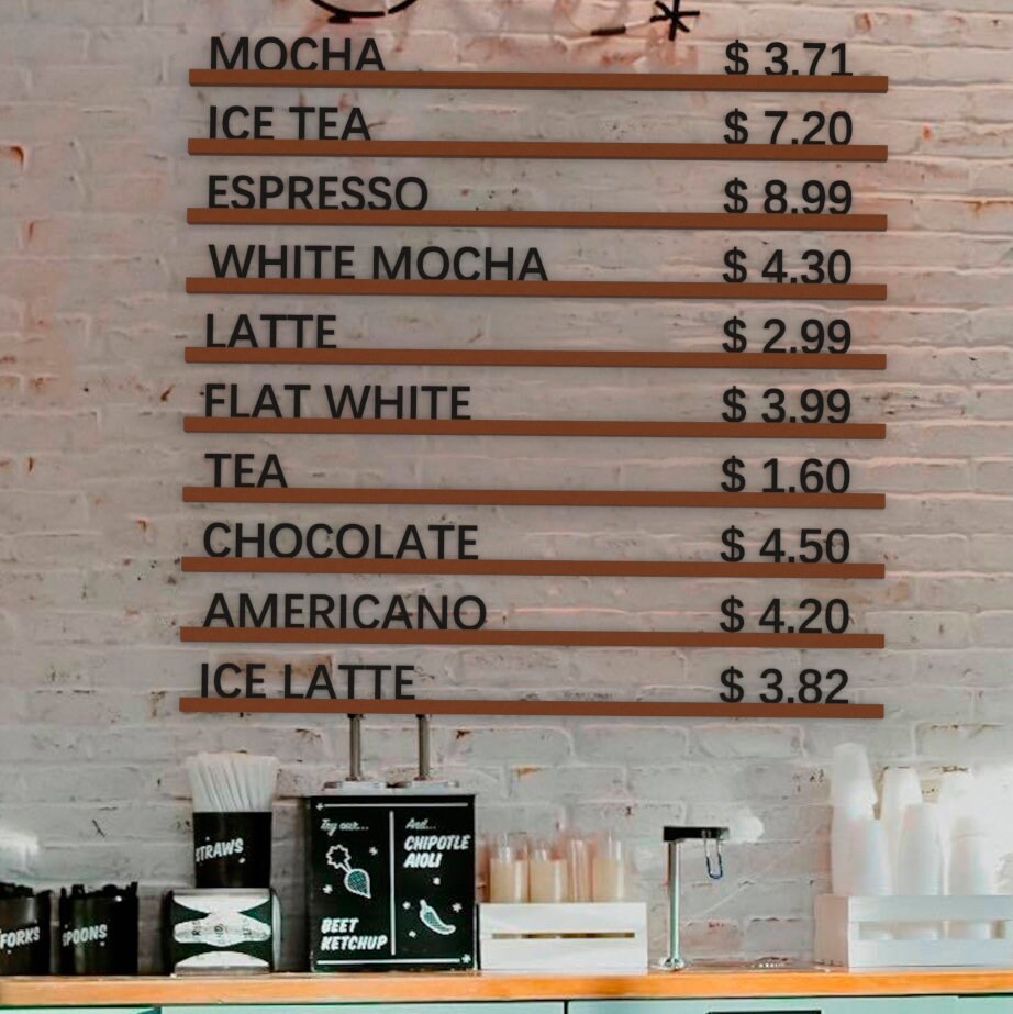 MENU BOARD, Wall Mounted Menu, Hanging Cafe Menu, Acrylic Menu, Set up ...