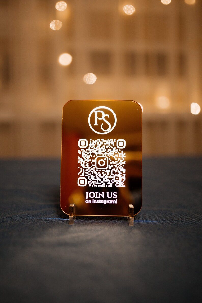 Gold Illuminated QR Code Sign, Media Sign, Acrylic Social Media Sign ...