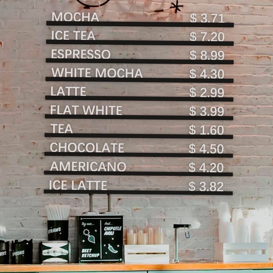 MENU BOARD, Wall Mounted Menu, Hanging Cafe Menu, Acrylic Menu, Set up ...