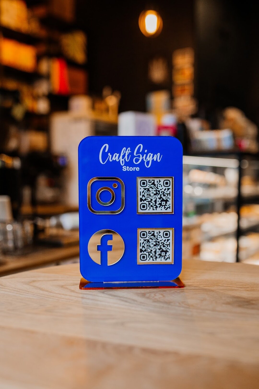 Blue Acrylic Social Media Sign, Custom Social Media Sign, QR Code Sign ...