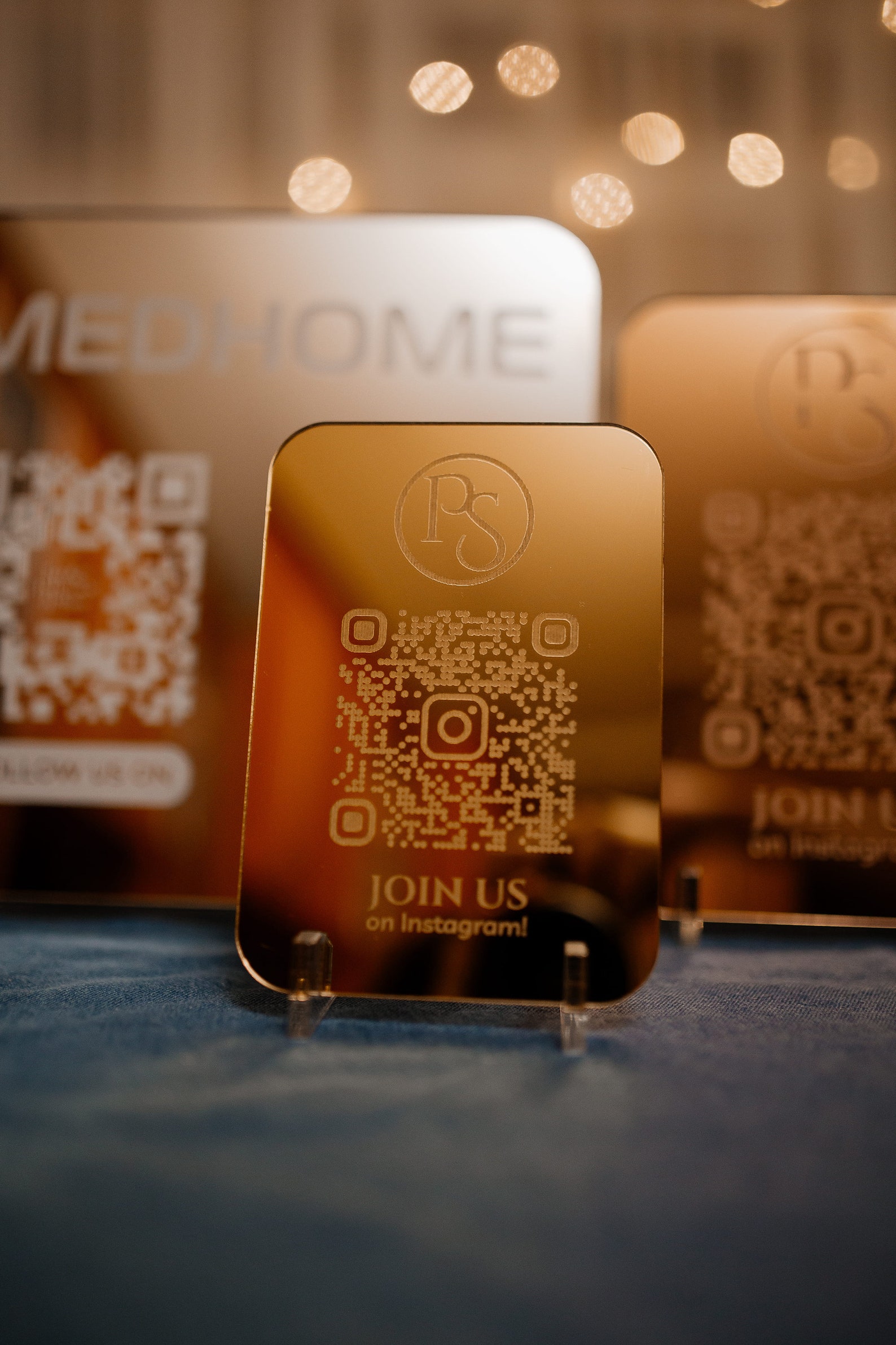 Gold Illuminated QR Code Sign, Media Sign, Acrylic Social Media Sign ...