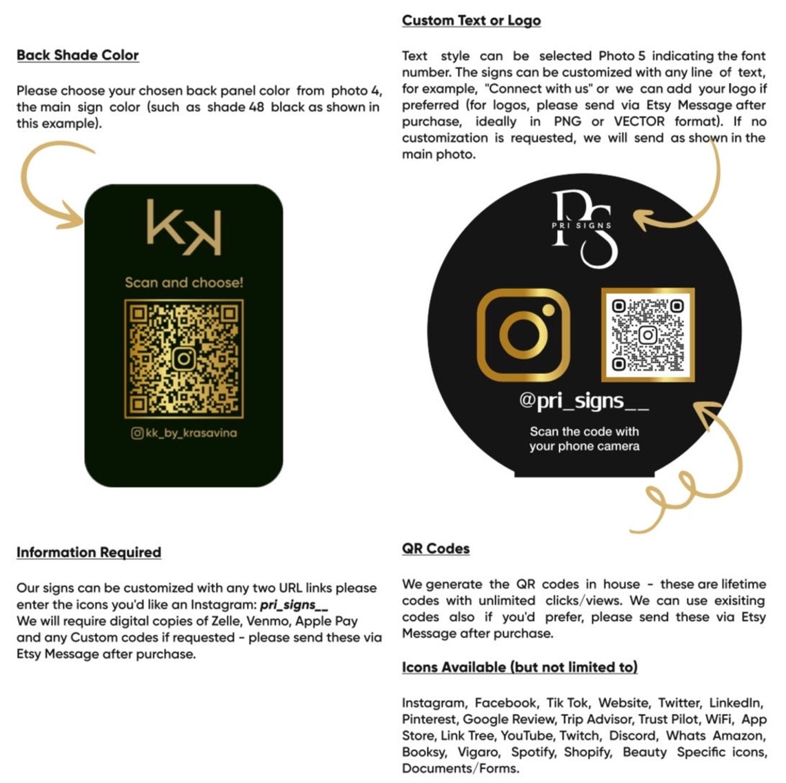 Gold Acrylic Social Media Sign, Custom Social Media Sign, QR Code Sign ... Gold Acrylic Social Media Sign, Custom Social Media Sign, QR Code Sign ...