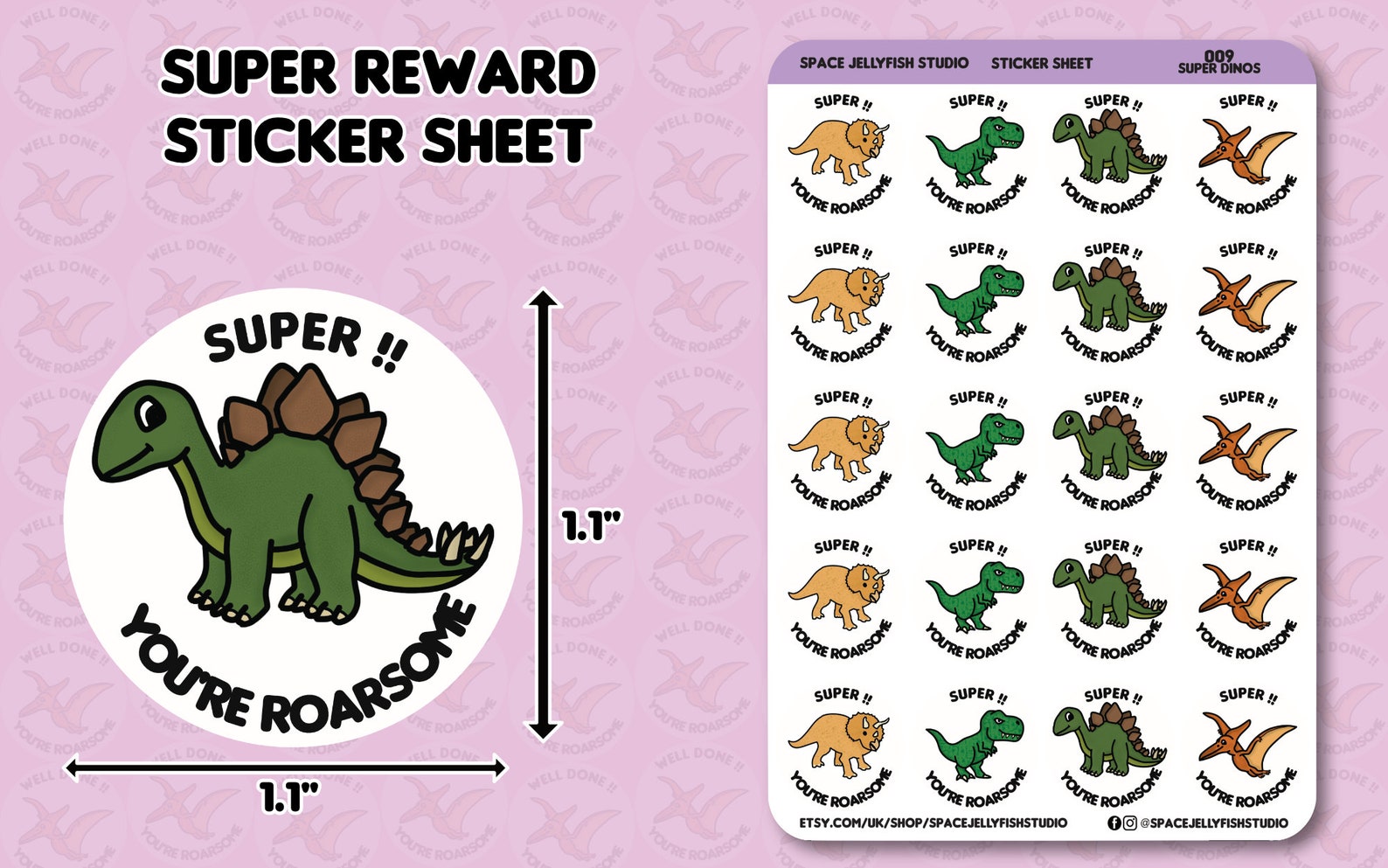 Super Reward Dinosaur Sticker Sheet Handmade for Teachers | Etsy