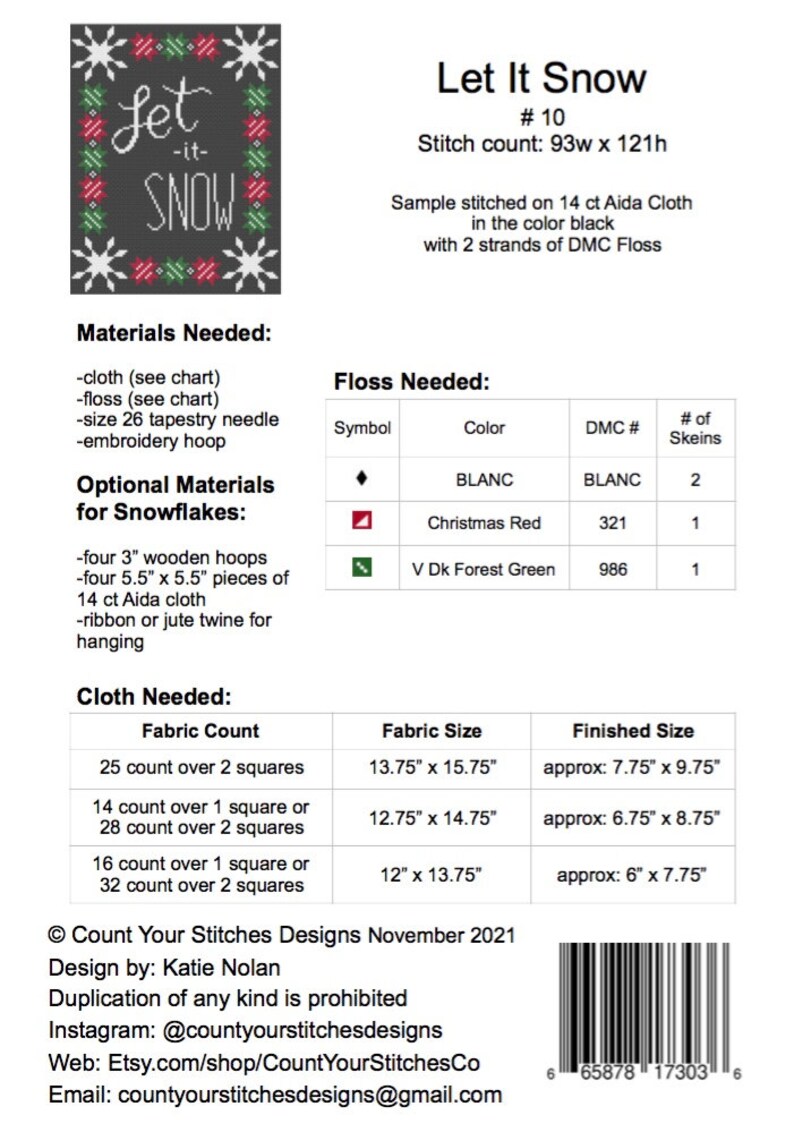 PDF - Let It Snow Cross Stitch Pattern Plus 4 Bonus Snowflakes - PDF ...