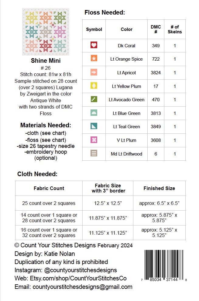 PDF - Shine Mini Cross Stitch - PDF Instant Download - Etsy
