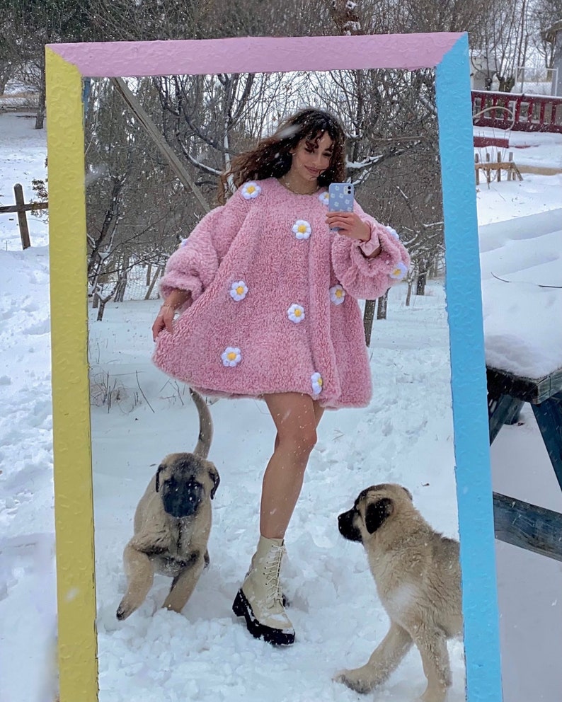Handmade Daisy Plush Dress: Pink Faux Fur Cottagecore Knitwear - Etsy