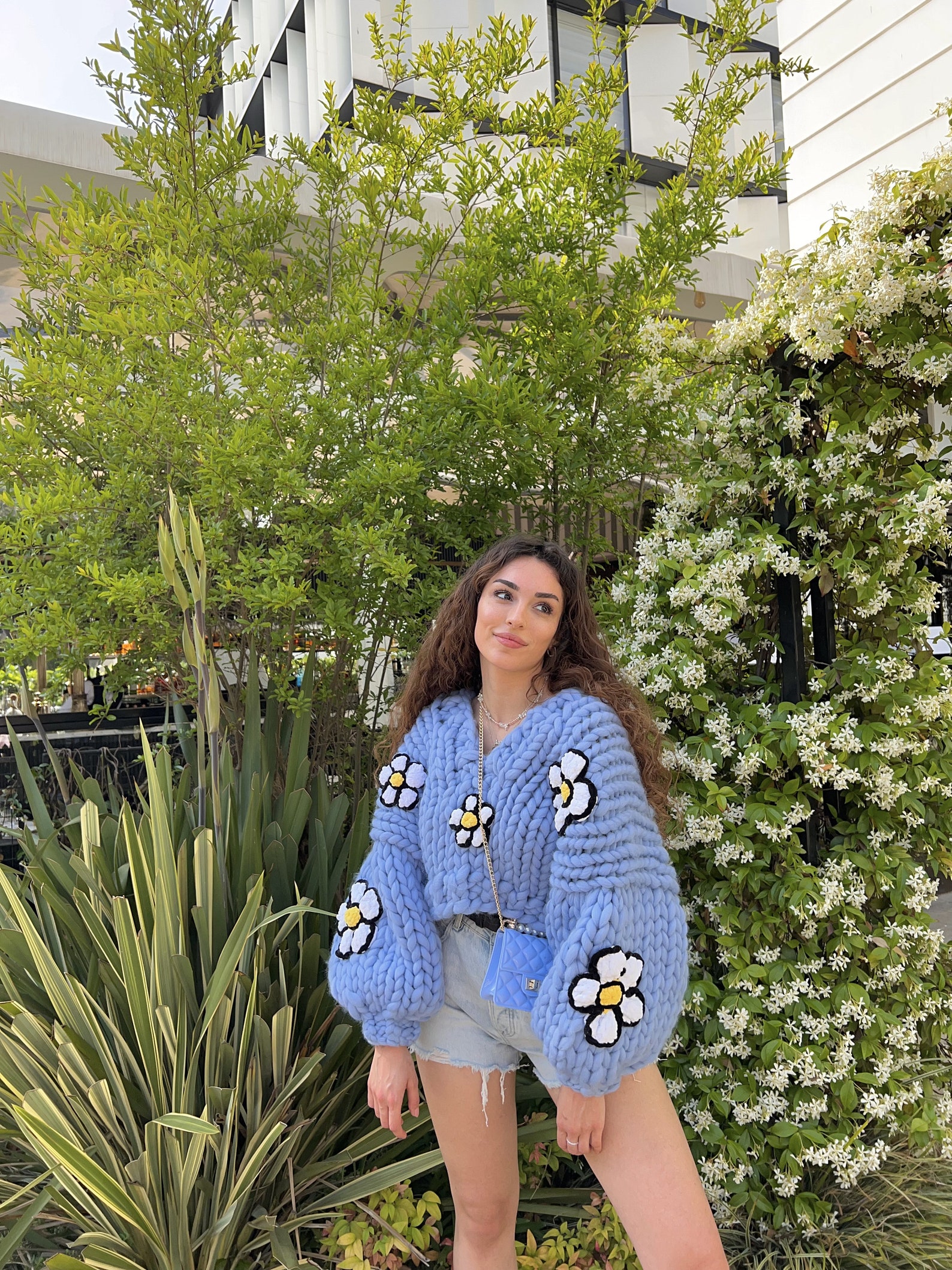 Handmade Bouquet Knit Sweater, Chunky Baby Blue Floral Knitwear ...