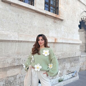 Handmade Jasmine Wool Knit Sweater, 100% Merino Wool Floral Cottagecore ...