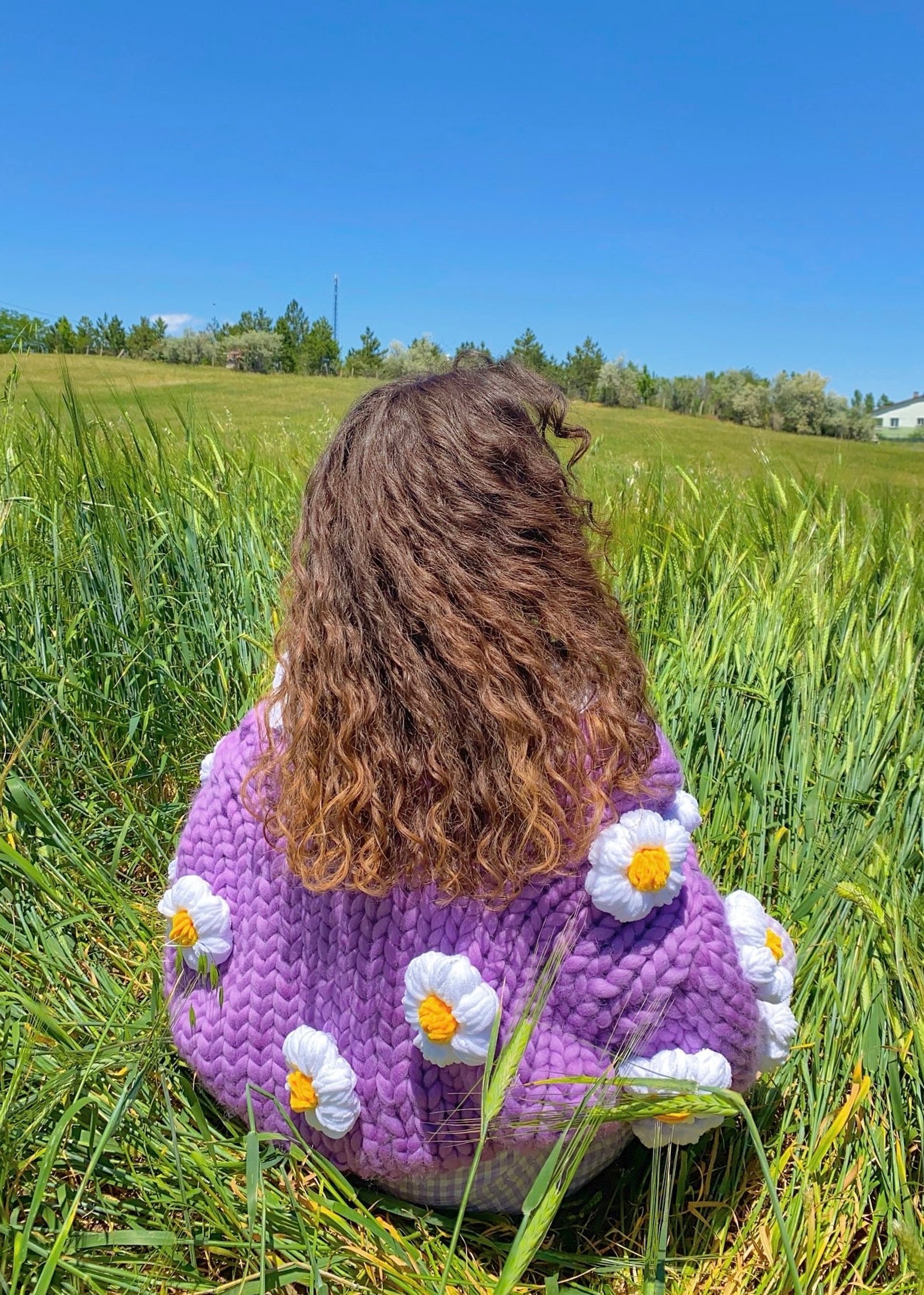 Handmade Lilac Merino Wool Knit Jacket: Chunky Daisy Cardigan - Etsy