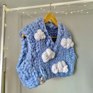 Handmade Cloud Sweater Vest, Chunky Knit Cropped Vest With 3D Fluffy ...