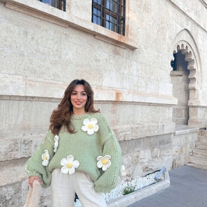 Handmade Jasmine Wool Knit Sweater, 100% Merino Wool Floral Cottagecore ...