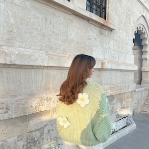 Handmade Jasmine Wool Knit Sweater, 100% Merino Wool Floral Cottagecore ...