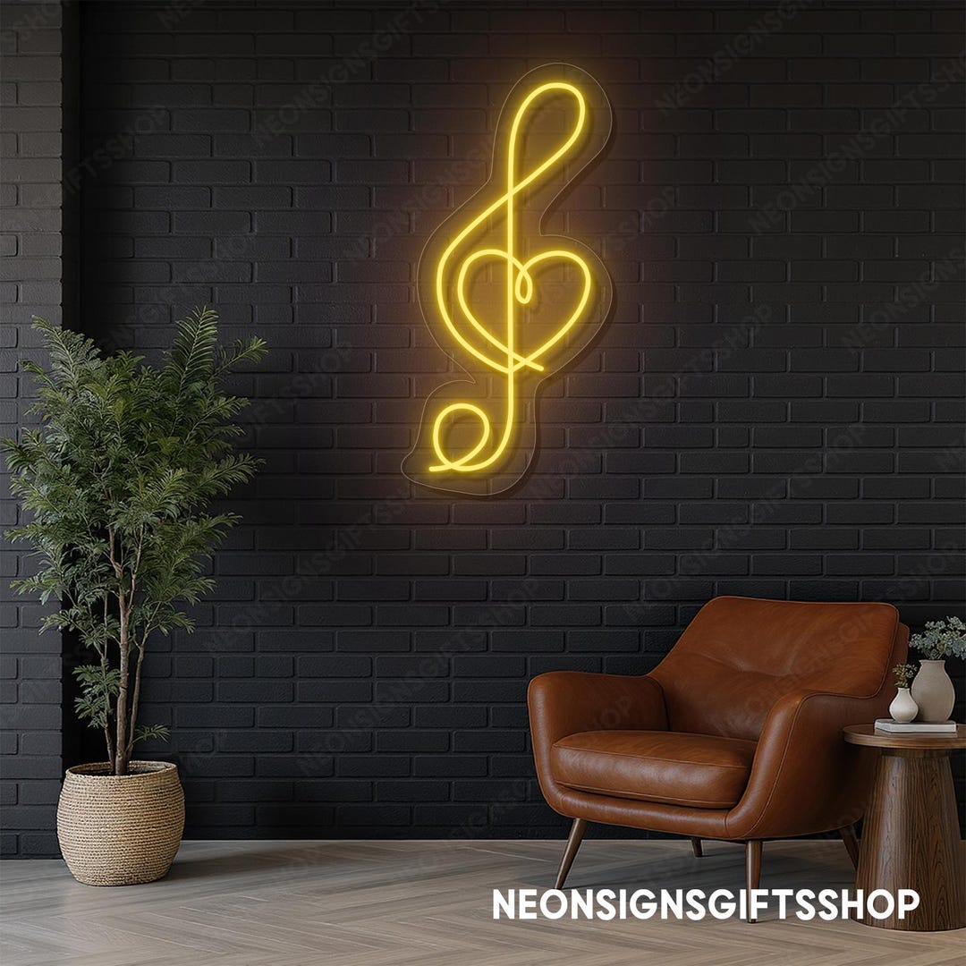 Heart Treble Clef Neon Sign LED Music Note Wall Decor for Music Room ...