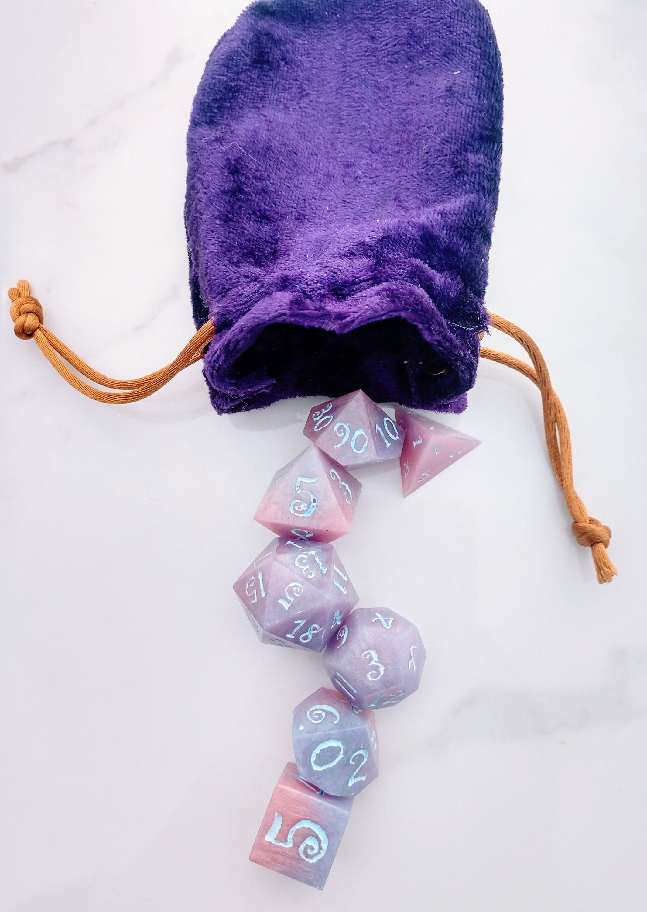 Pink and Blue Shiny Unicorn 7-piece Dice Set. Marbled Soft Colored Full ...