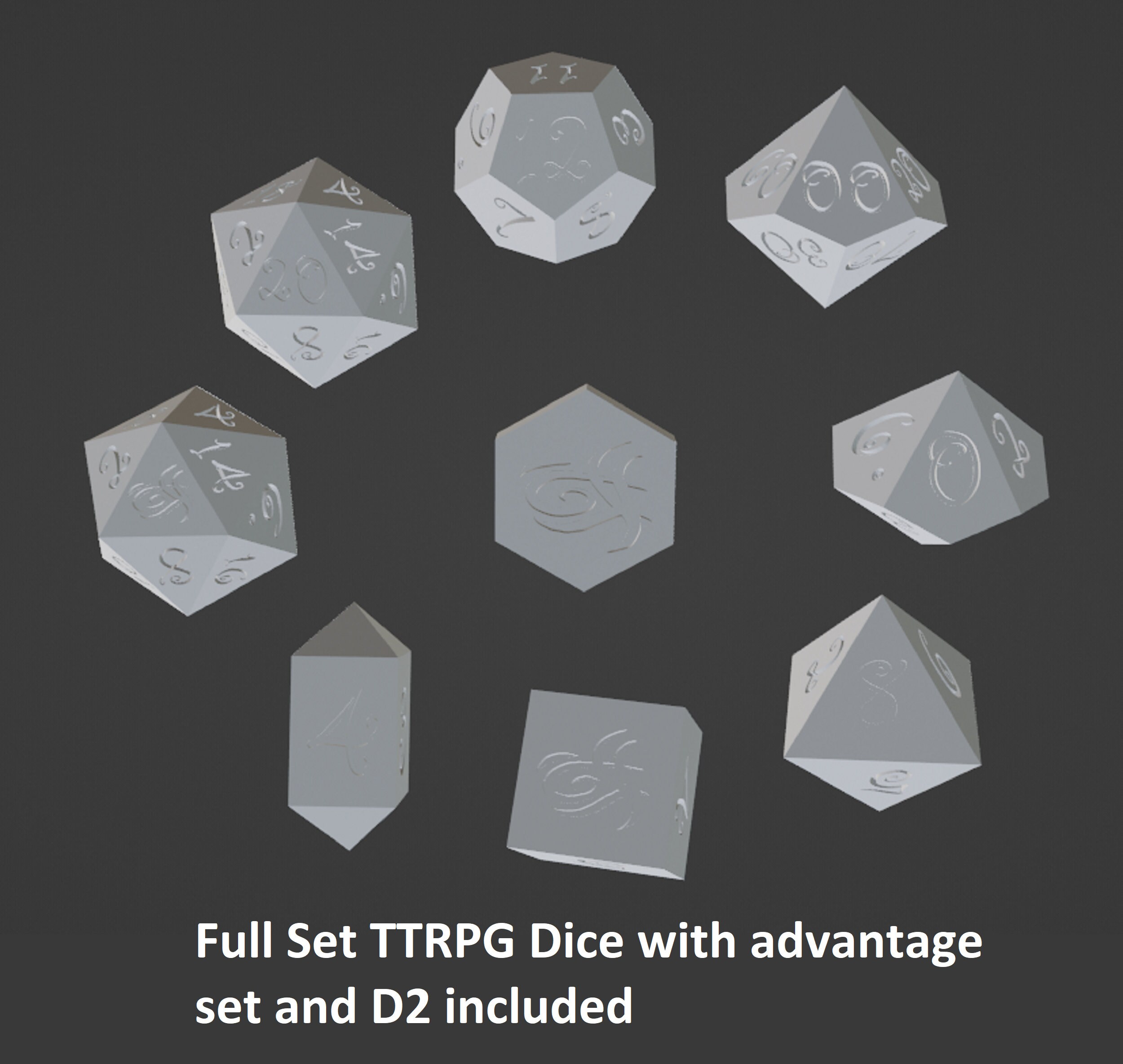 Custom TTRPG 9-piece Dice Set Fully Customizable STL File for Dice ...