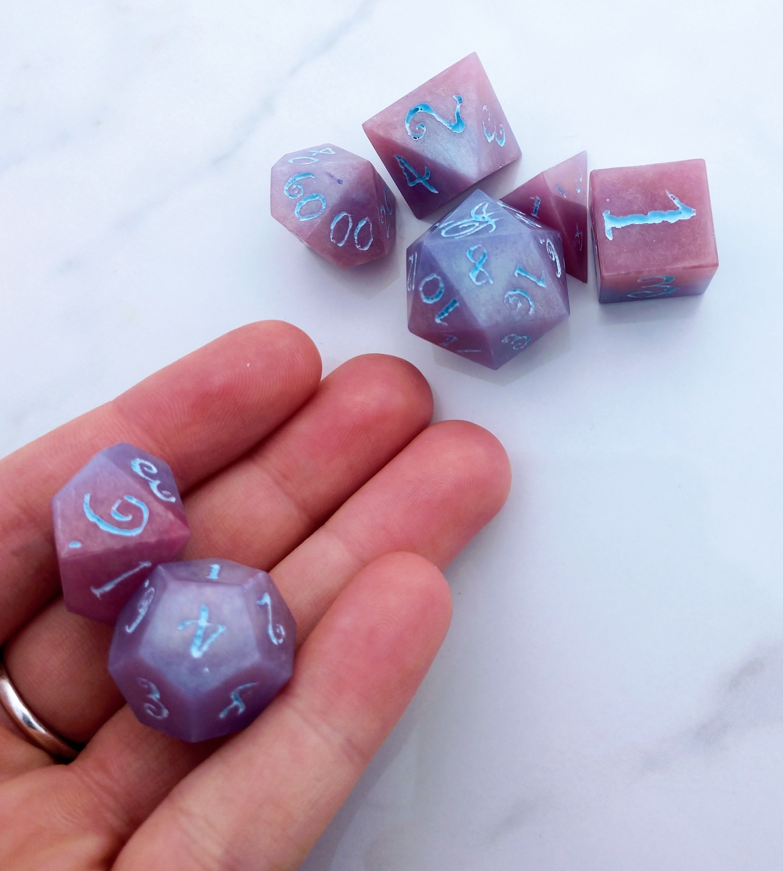 Pink and Blue Shiny Unicorn 7-piece Dice Set. Marbled Soft Colored Full ...