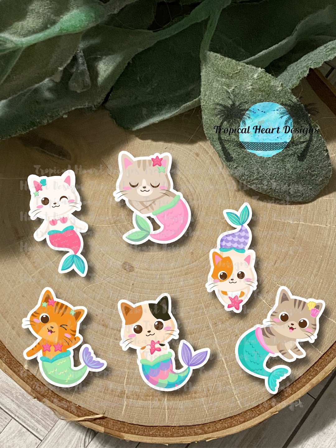 Cute Mermaid Cat Waterproof Stickers for Your Water Bottle, Tumbler ...