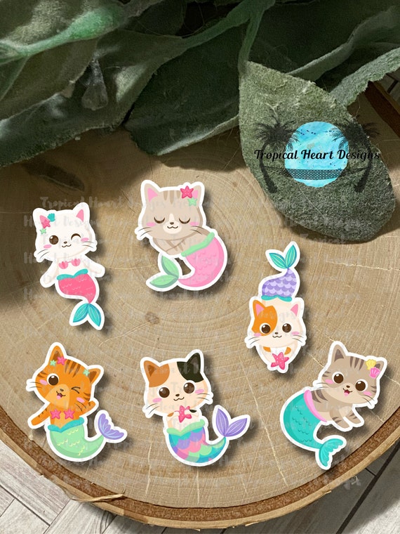 Cute Mermaid Cat Waterproof Stickers for Your Water Bottle | Etsy
