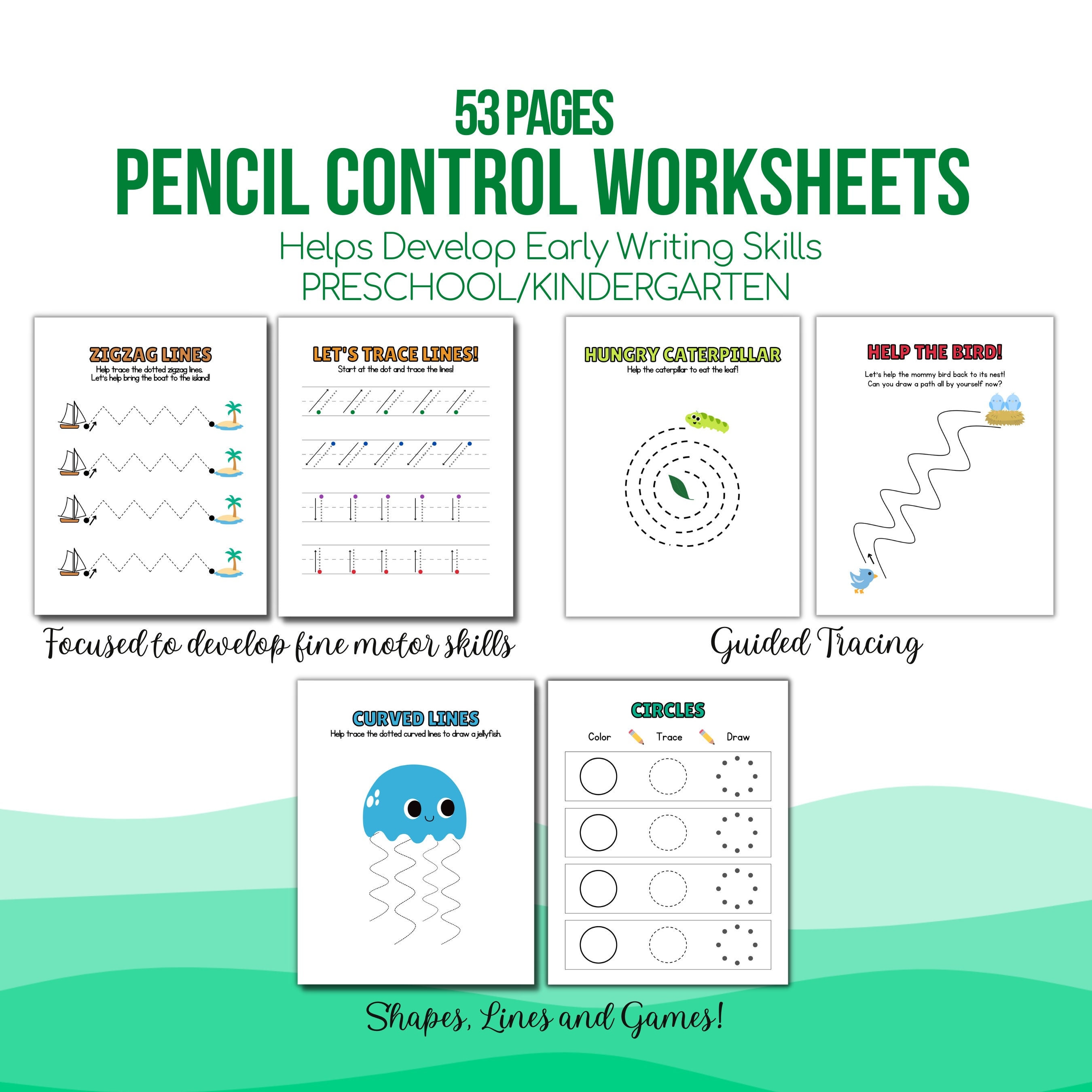 DIGITAL Pencil Control Printable Tracing Worksheets, Fine Motor Skills ...