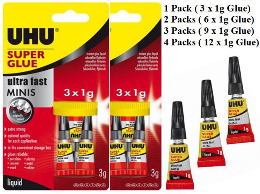 UHU Super Kleber Ultra Fast – Super Power Mini 3 x 1g Tube - UHU Super ...