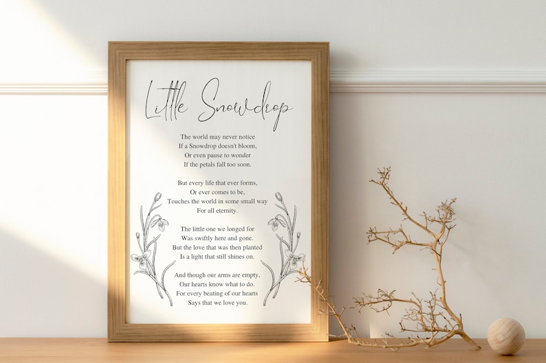 Little Snowdrop Poem Miscarriage Gift in Loving Memory Mourning Poem ...