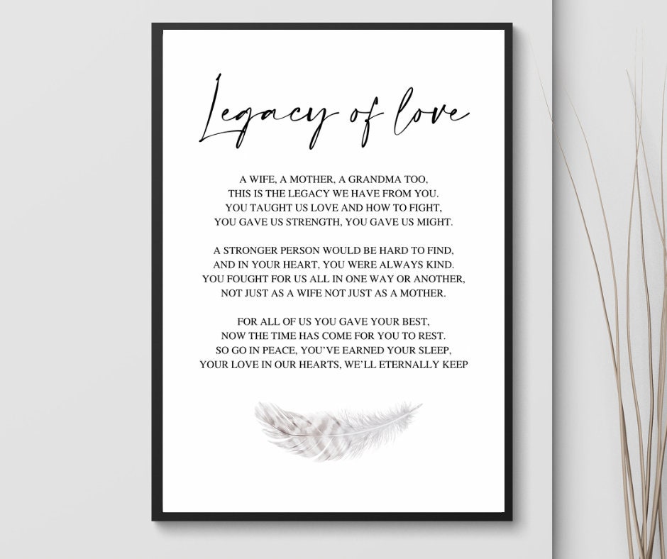 Legacy of Love Poem, A4 Print, Heaven Qoute - Etsy