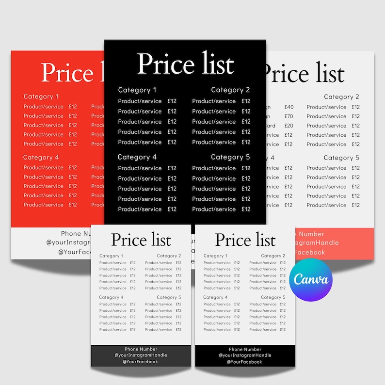 Editable Price List Canva Template | Small Business Pricing Sheet ...