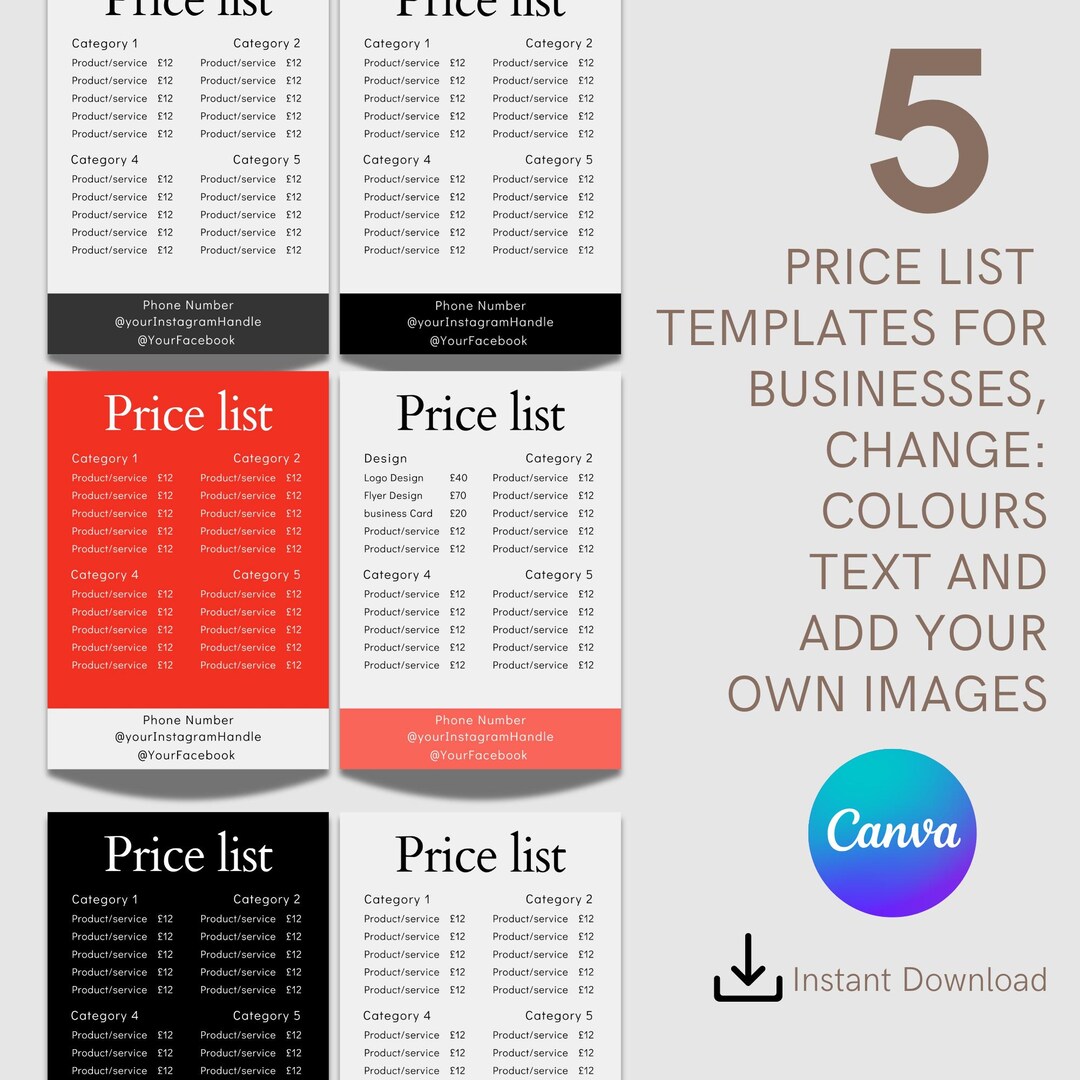 Editable Price List Canva Template | Small Business Pricing Sheet ...