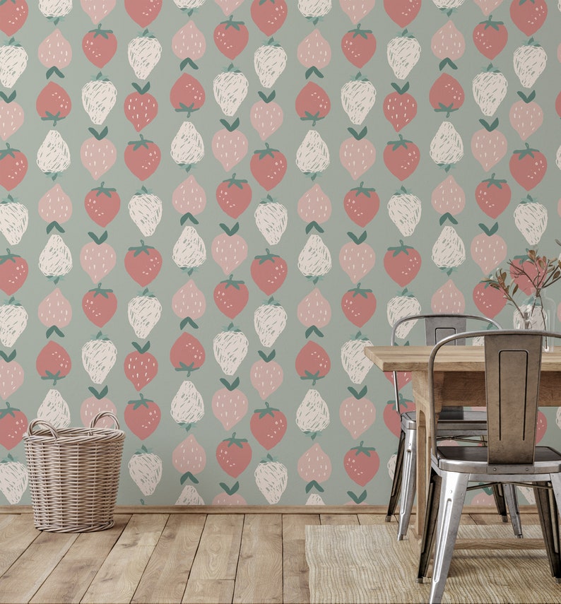 Strawberry Kitchen Wallpaper Wallpaper Peel and Stick - Etsy