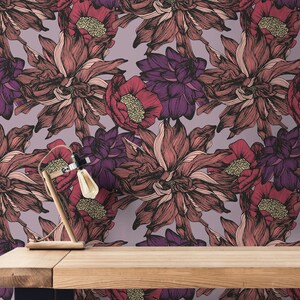 Removable Wallpaper Dark Purple Floral Wallpaper | Peel and Stick ...