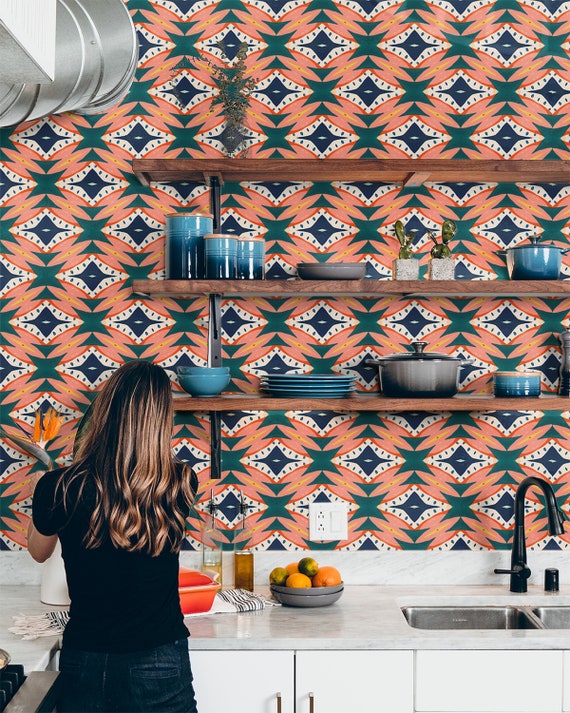 Colorful Tile Pattern Wallpaper Wallpaper Peel and Stick - Etsy