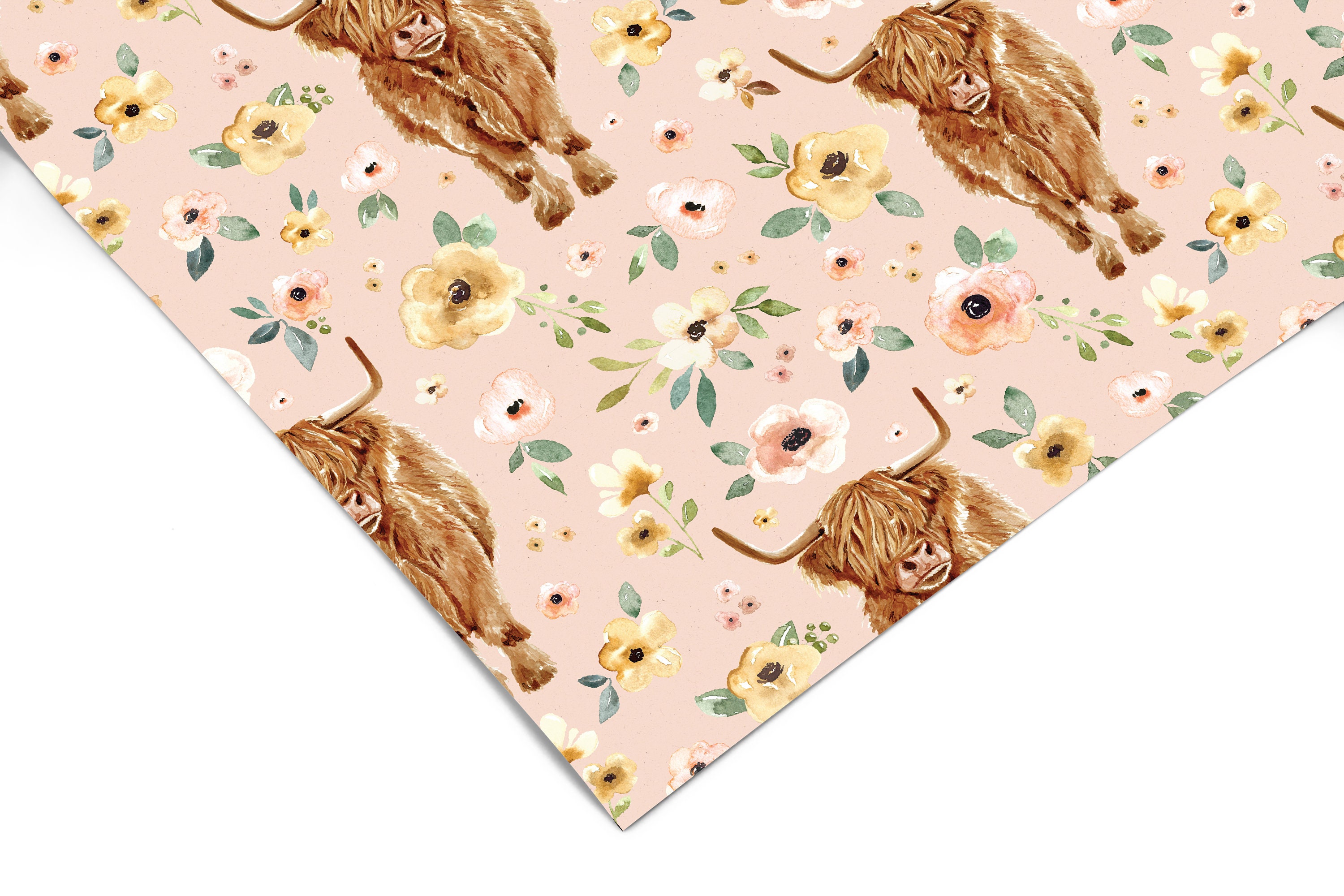 Highland Cow Floral Girls Wallpaper Girls Nursery Wallpaper | Etsy