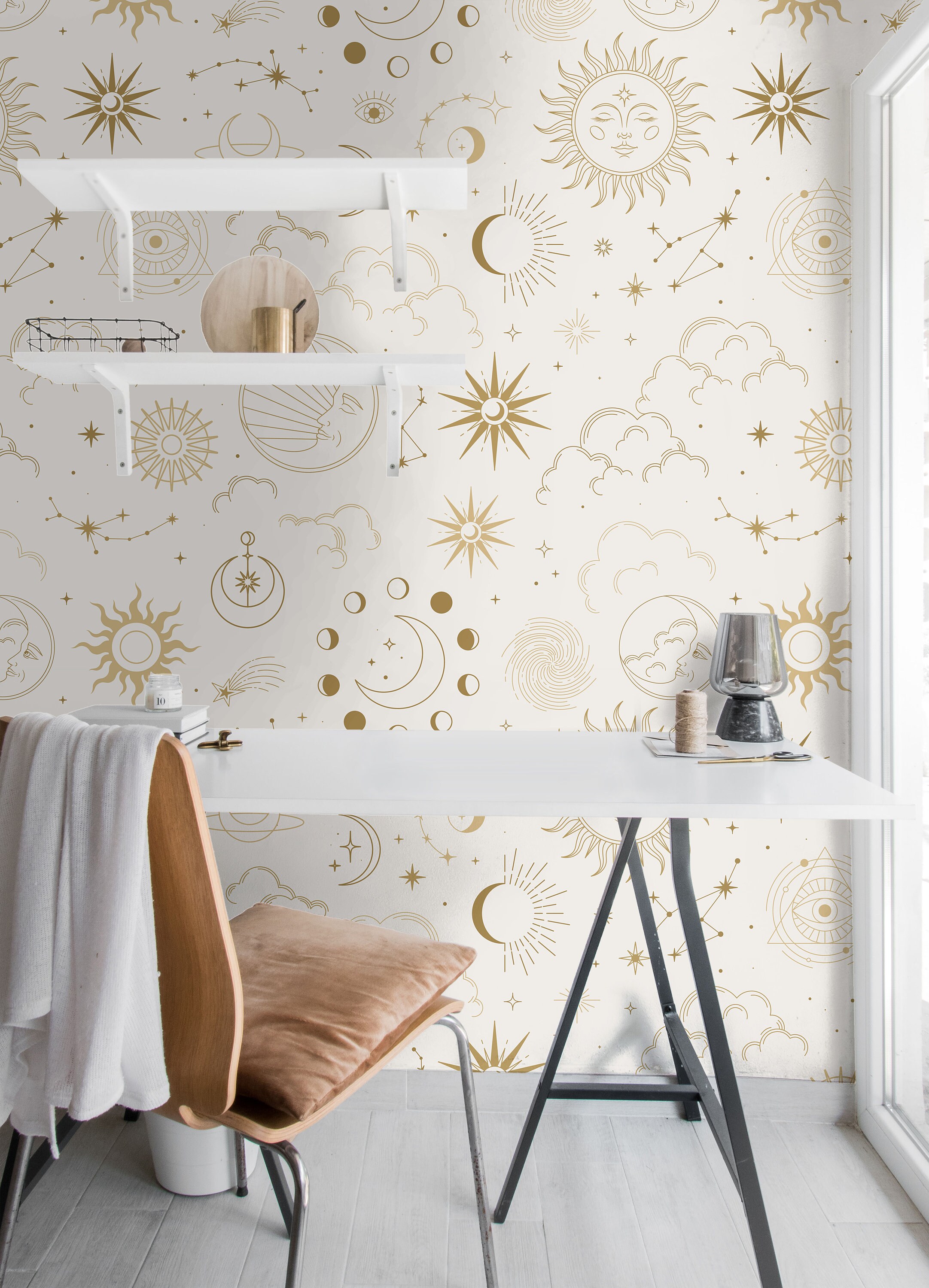 Gold Cream Sun Moon Wallpaper Peel and Stick Wallpaper Removable Wallpaper Wall Decor Home Decor Wall Art Printable Wall Art Room Decor 3787 Etsy UK