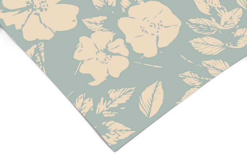 Wallpaper Peel and Stick Wallpaper Muted Sea Blue Cream Floral - Etsy
