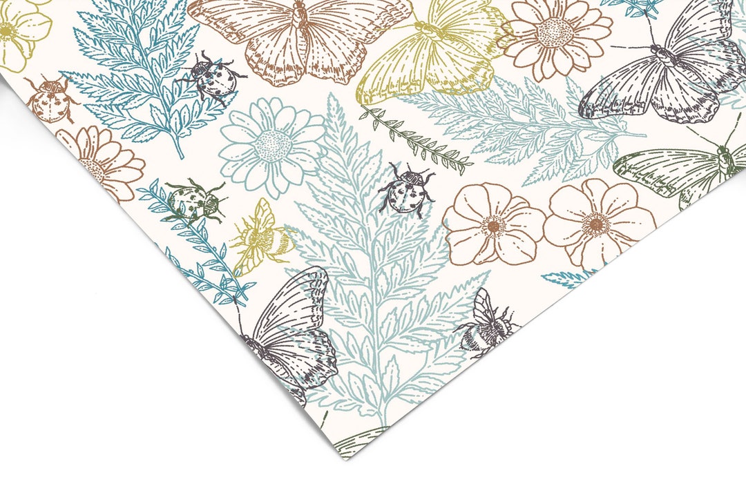 Colorful Floral Outline Contact Paper | Peel and Stick Wallpaper ...