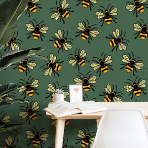 Wallpaper Peel and Stick Wallpaper Dark Green Bee Removable Wallpaper ...