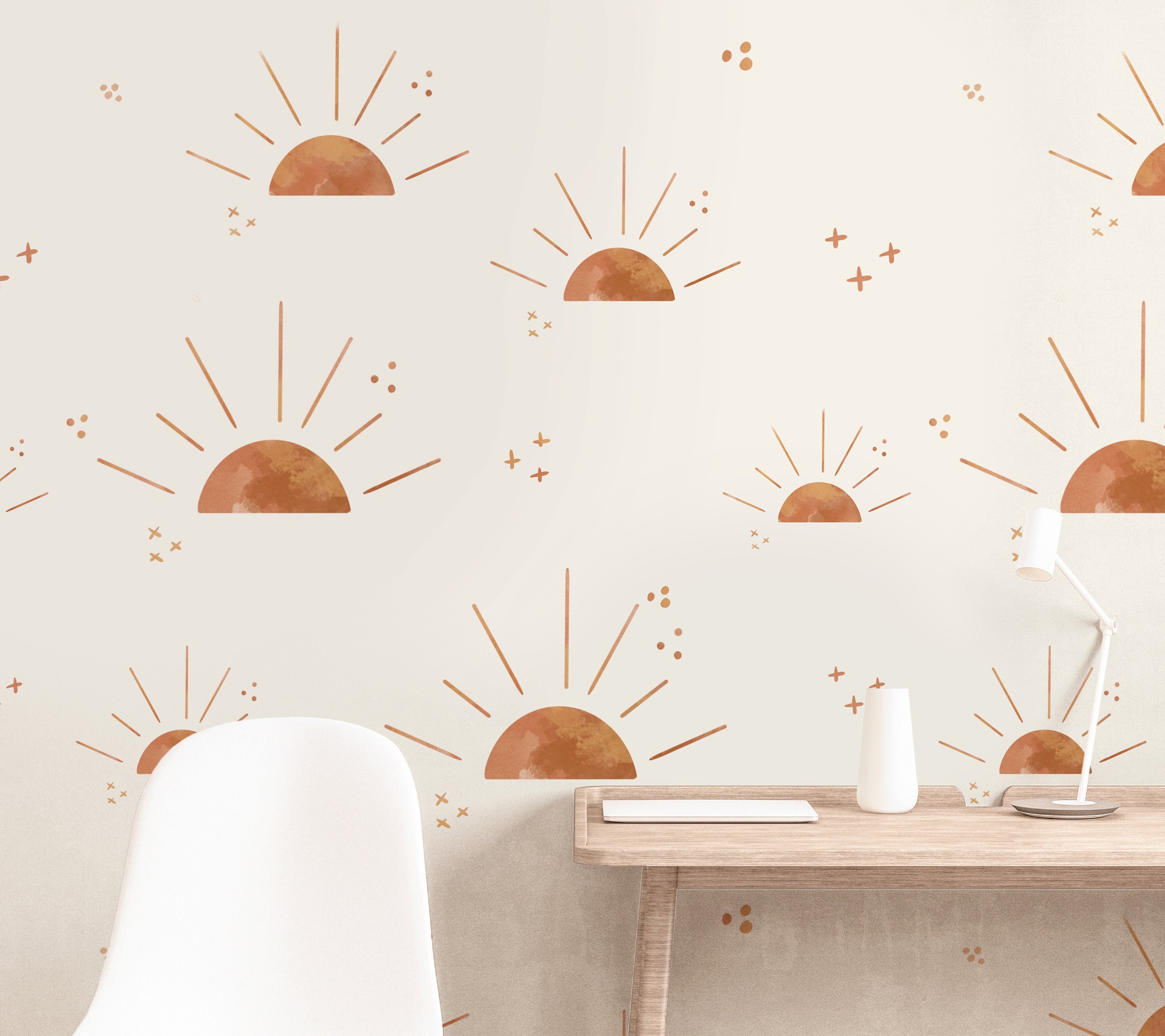 Boho Sun Watercolor Wallpaper Peel and Stick Wallpaper - Etsy