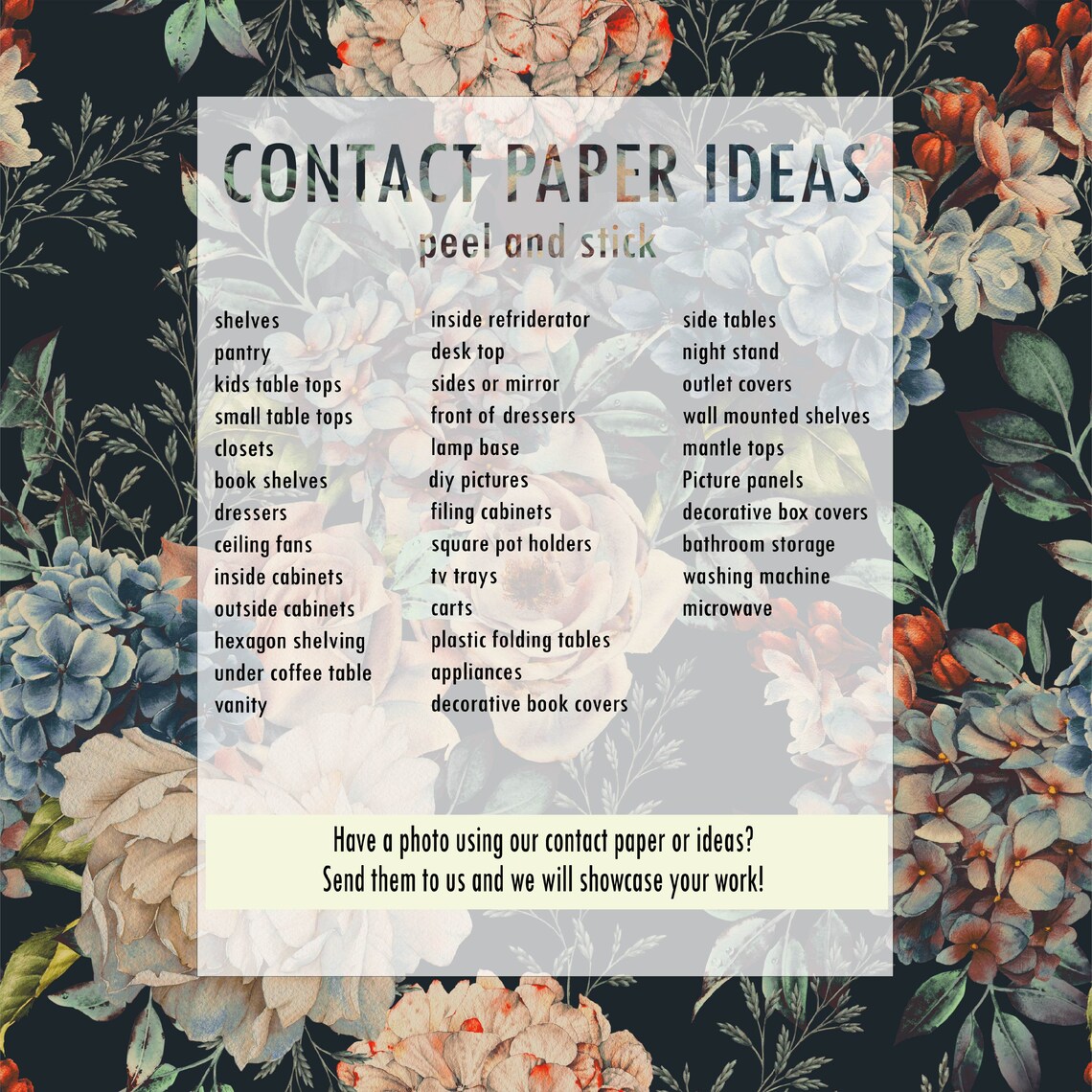Navy Blue Floral Contact Paper Peel and Stick Paper - Etsy