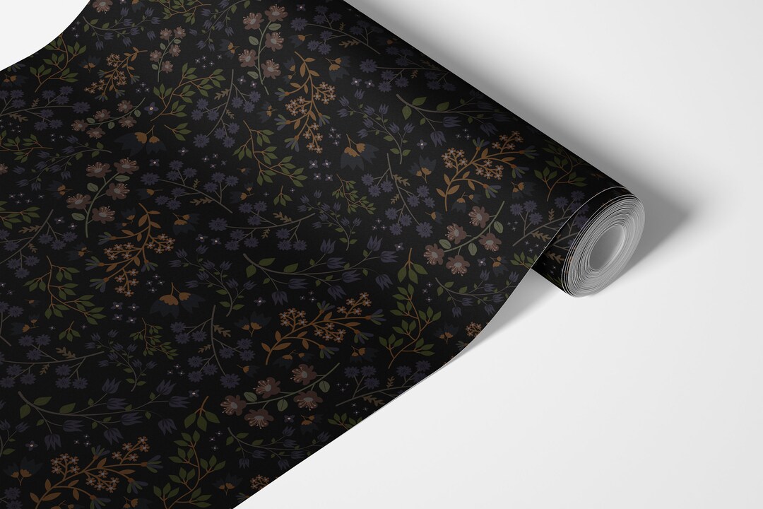 Dark Dainty Floral Pattern Kitchen Contact Paper | Removable Peel and ...
